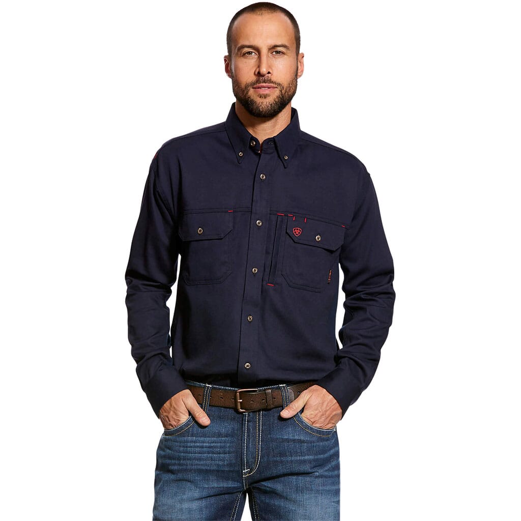 Ariat Men's FR Solid Vent Work Shirt - Navy | elliottsboots