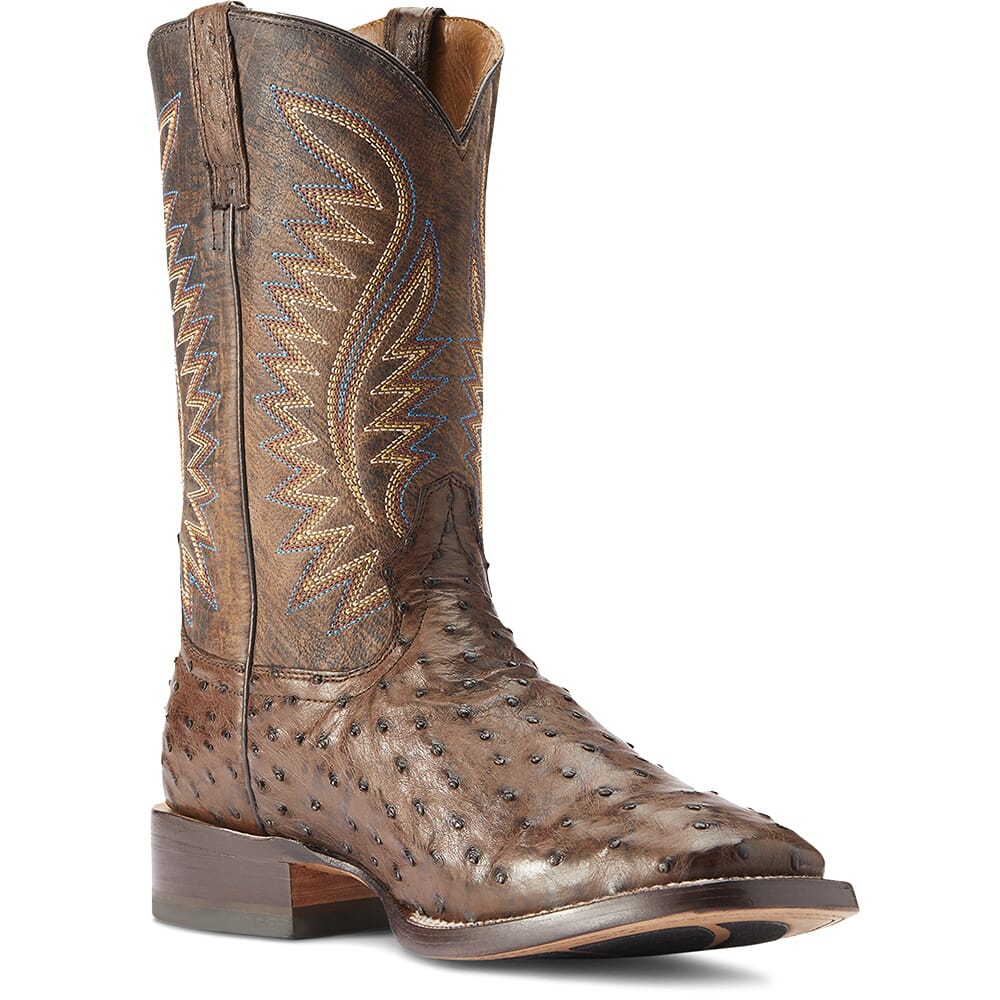 Ariat Men's Gallup Ostrich Western Boots - Mocha/Distressed White | elliottsboots